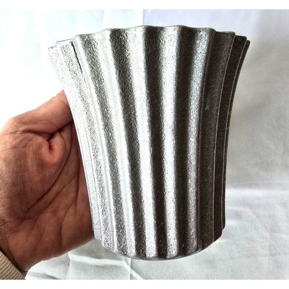 Art | Fluted Mcm Minimalist Industrial Aluminum Pewter Vase Container ...